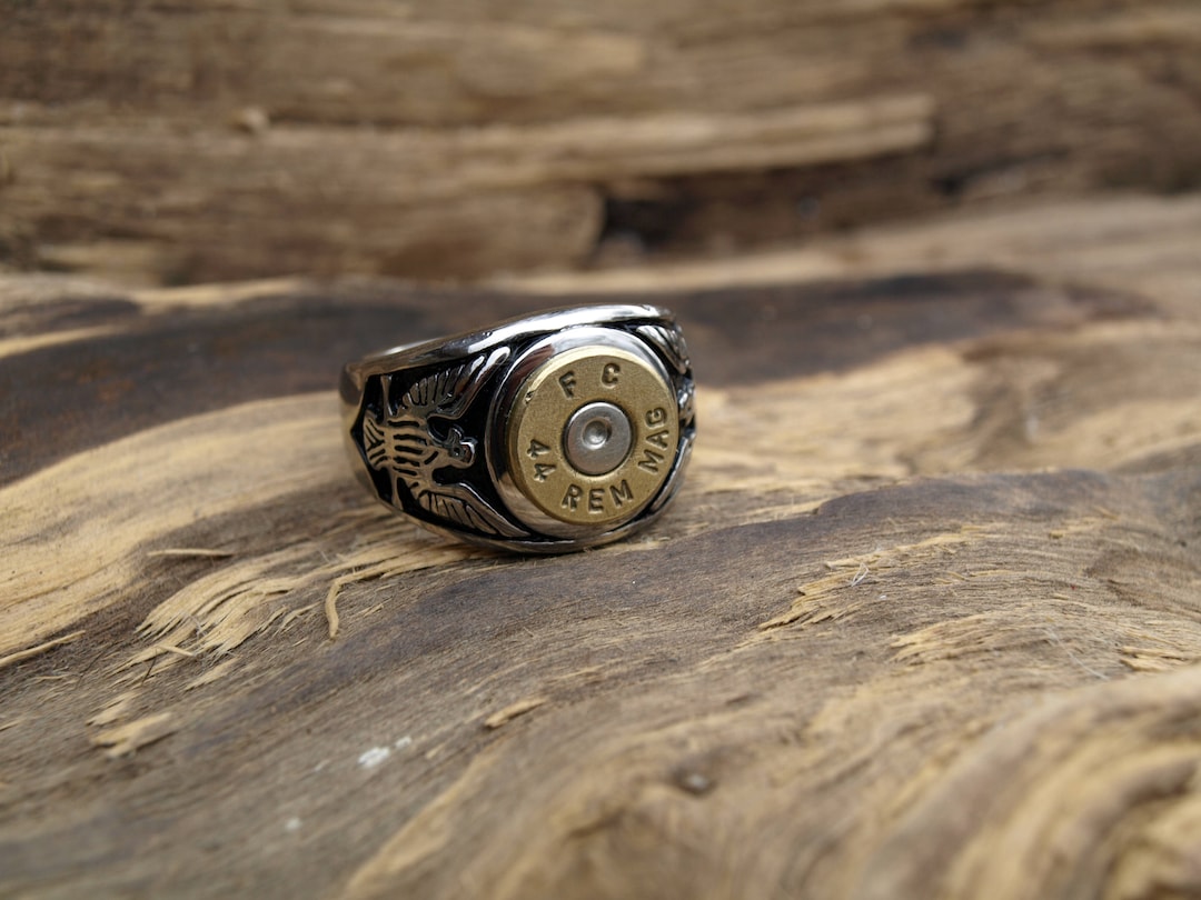 Handmade Stainless Steel 44 Mag Bullet Ring With Eagles on Each Side ...