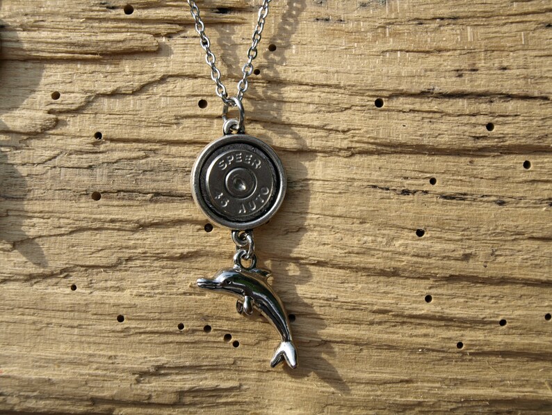 Handmade Bullet Necklace With Dolphin Charm. Nickel or Brass - Etsy