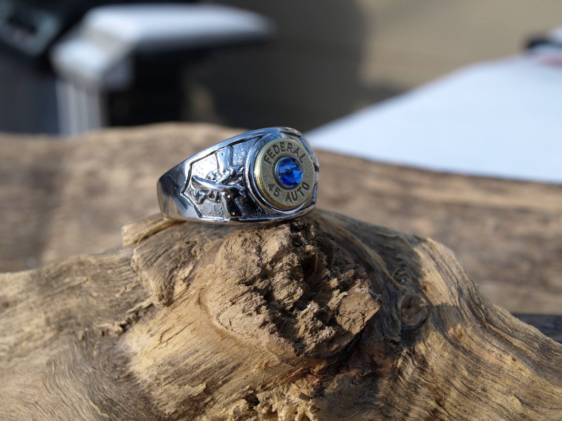 Stainless Steel Bullet Ring With Hand Guns and Brass 45 Auto | Etsy