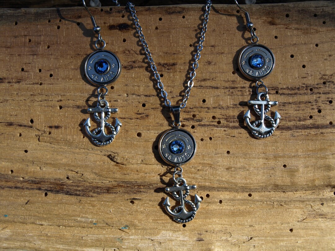 Handmade Stainless Bullet Necklace and Earrings With Anchor Charms and ...
