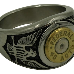Handmade Stainless Steel "brass 45 Auto Bullet Ring" With Eagles on ...