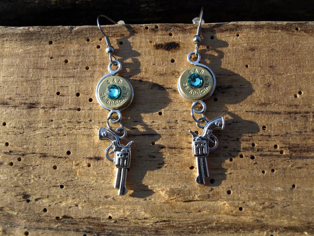 Fashion Dangle Bullet Earrings With Revolver Charm. Optional Swarovski ...