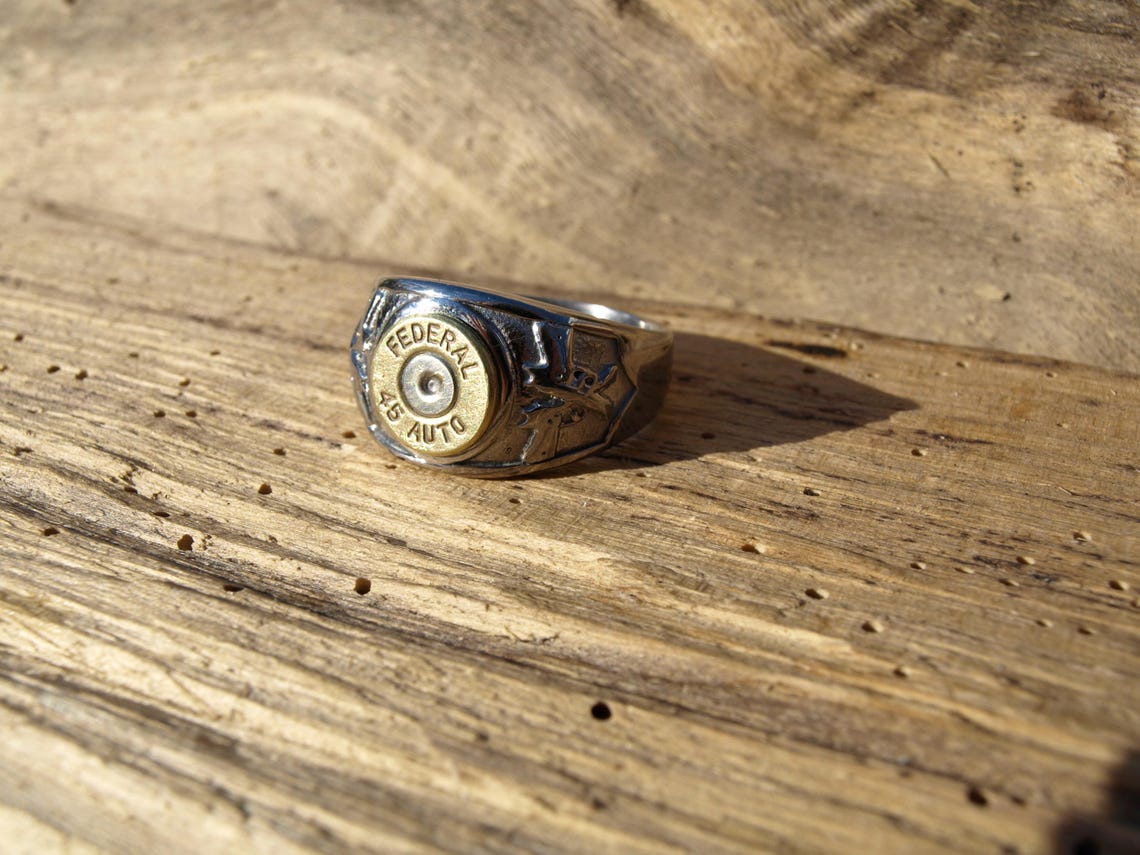 Stainless Steel Bullet Ring With Hand Guns and Brass 45 Auto | Etsy