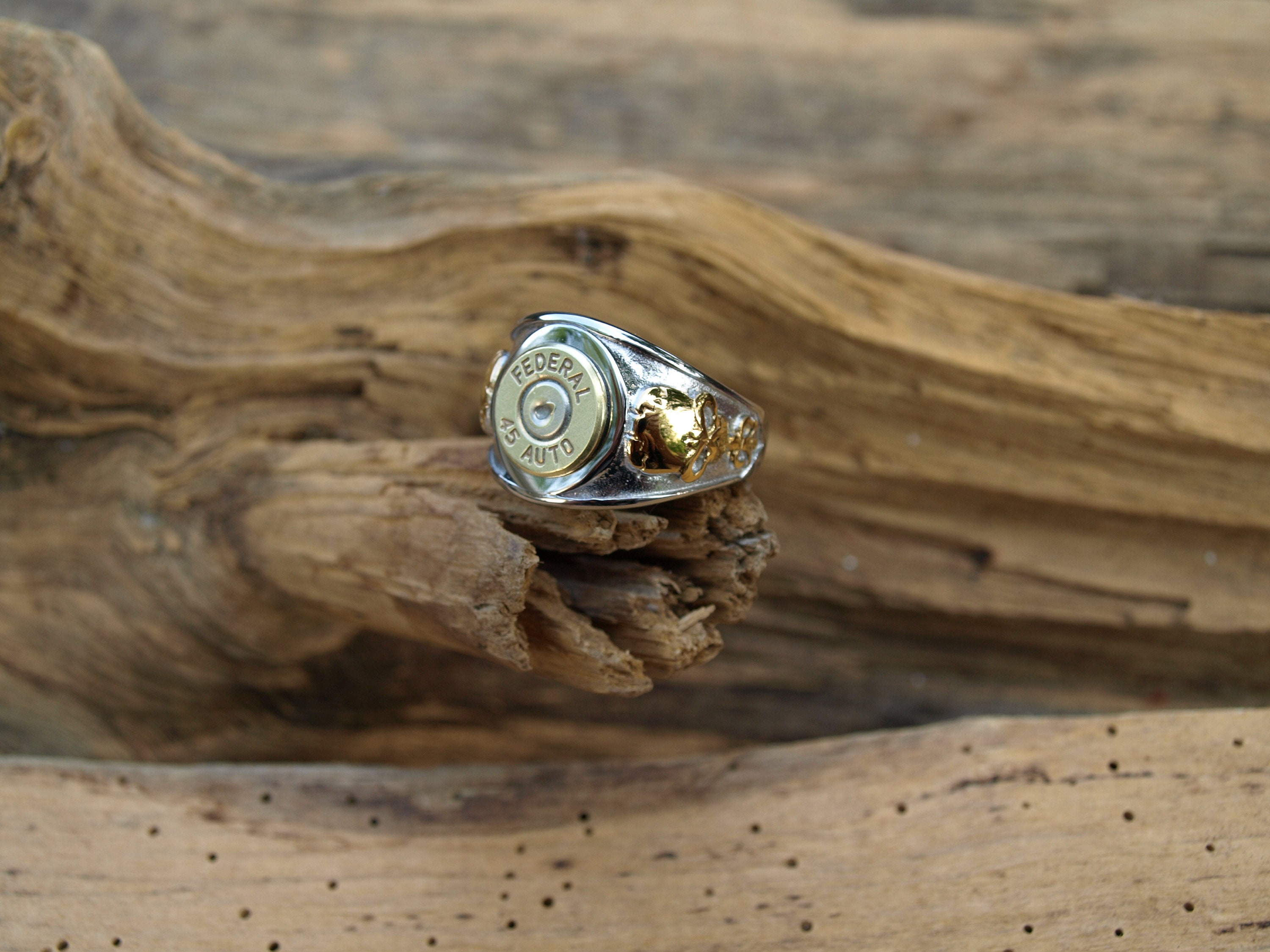 Stainless Steel Bullet Ring with Brass 45 Bullet Casing on Top | Etsy