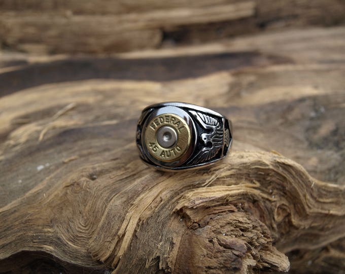 Handmade Stainless Steel brass 45 Auto Bullet Ring With Eagles on Each ...