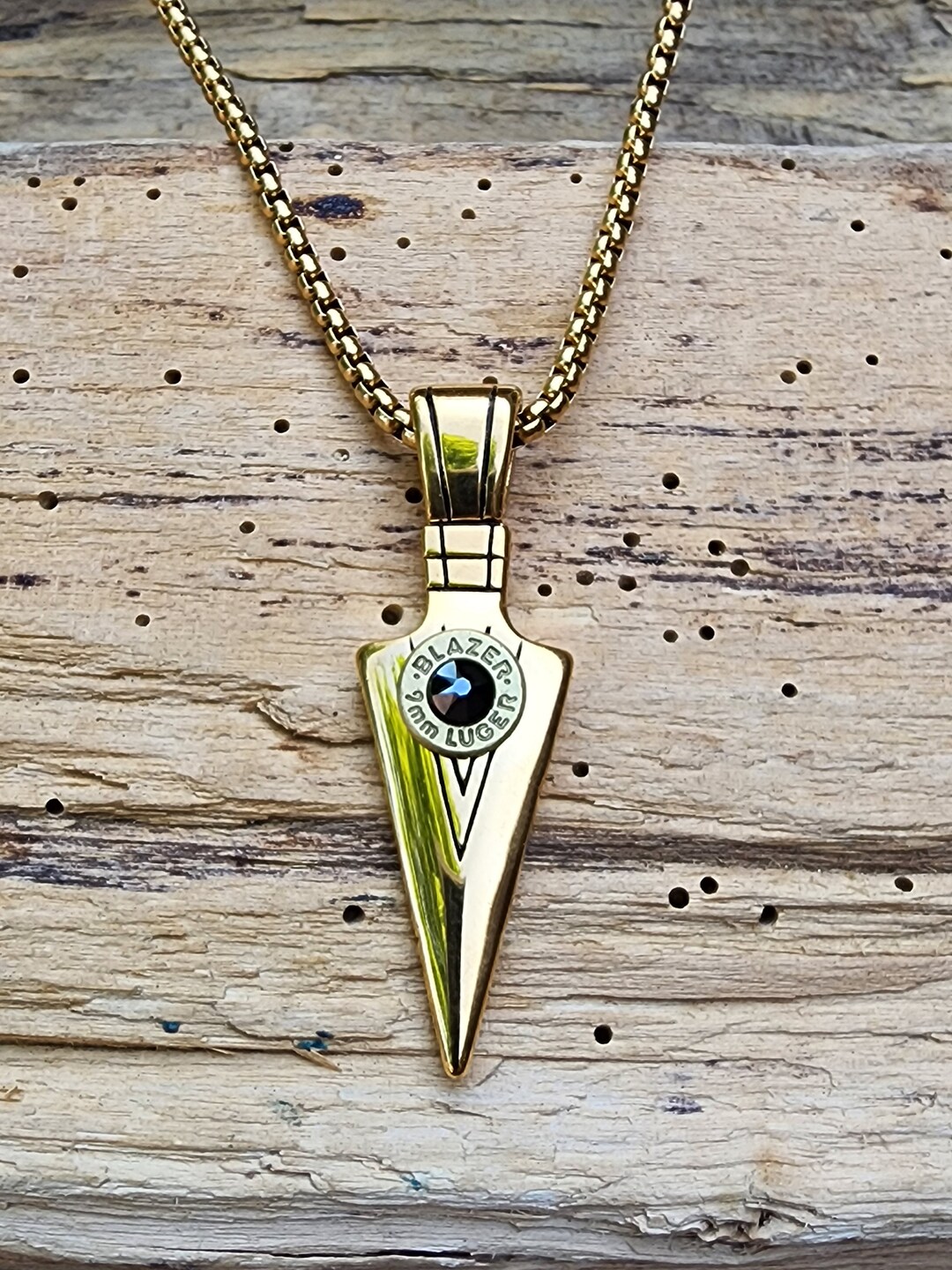 Heavy Duty Gold Stainless Steel Bullet Arrow Necklace. Your Choice of ...