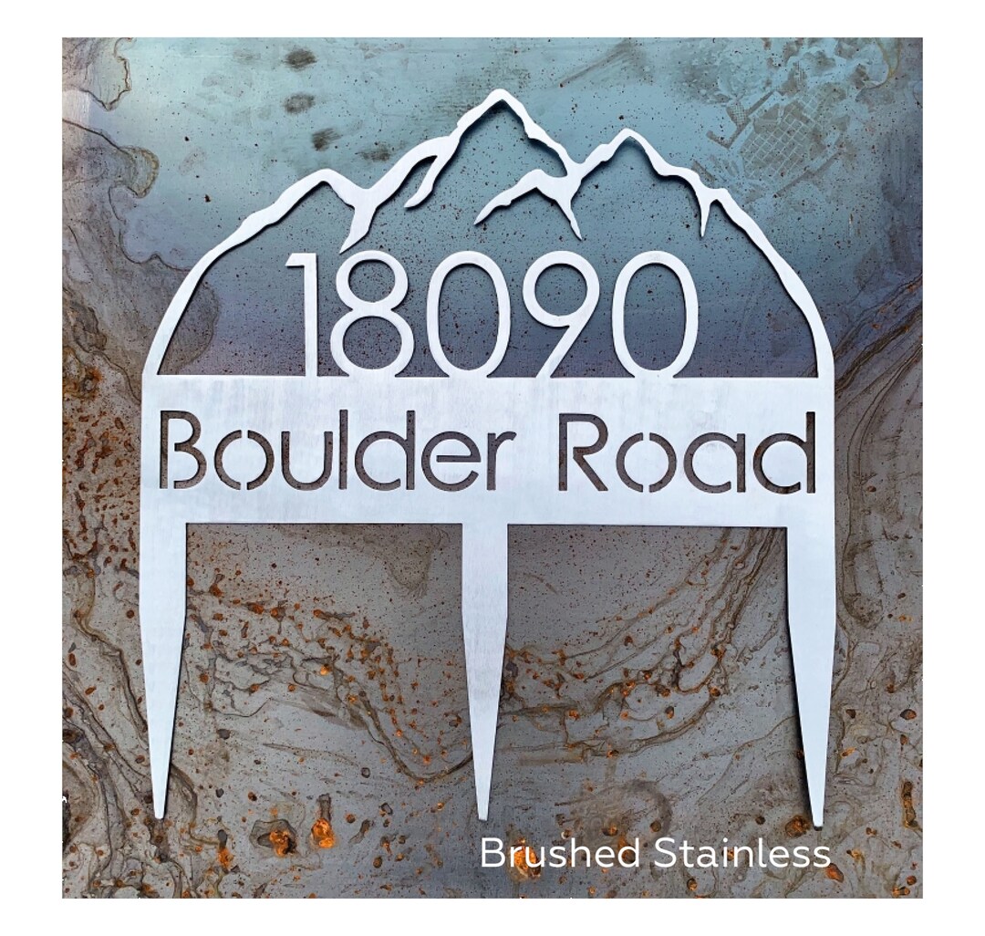 Mountain Address Sign With Stakes | Stainless Steel Yard Sign | Custom ...