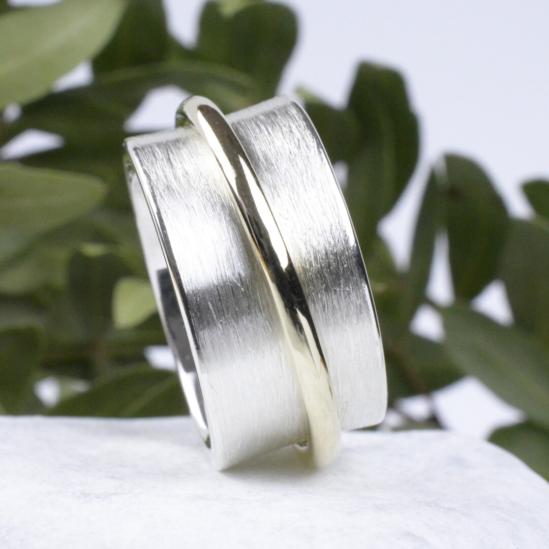 Silver Turning Ring With 333 Gold Hoop - Etsy