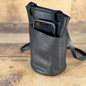 Small Black Leather Bucket Bag Shoulder or Crossbody Leather Bag - Etsy