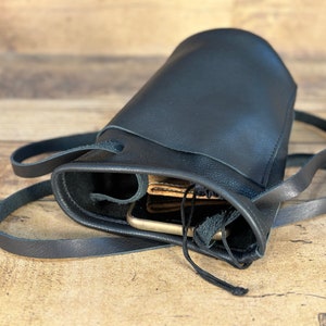 Small Black Leather Bucket Bag Shoulder or Crossbody Leather Bag - Etsy