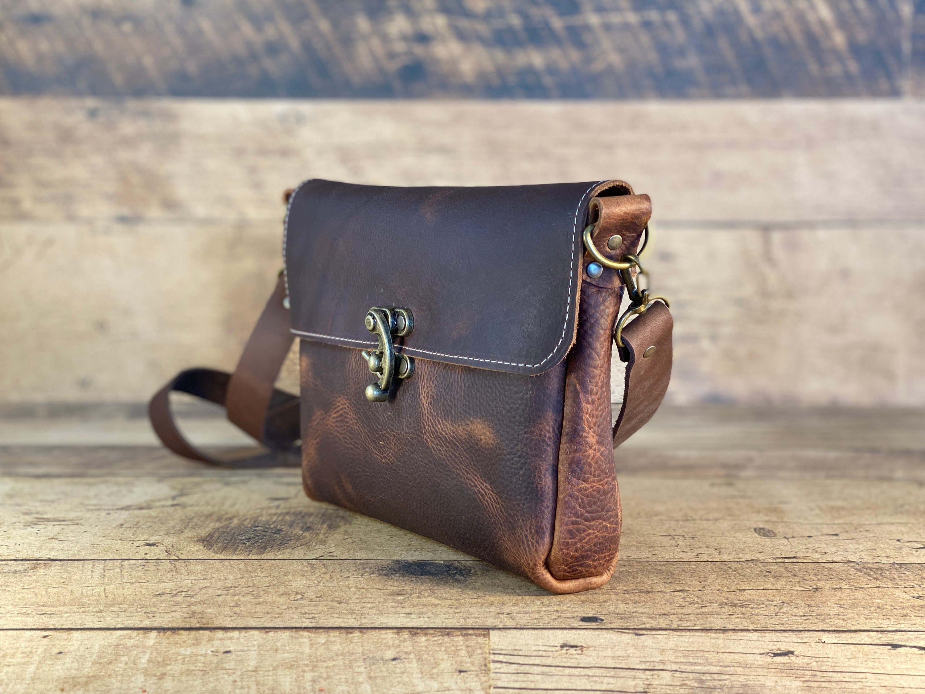 Small Crossbody With Swing Clasp Brown Kodiak Leather - Etsy