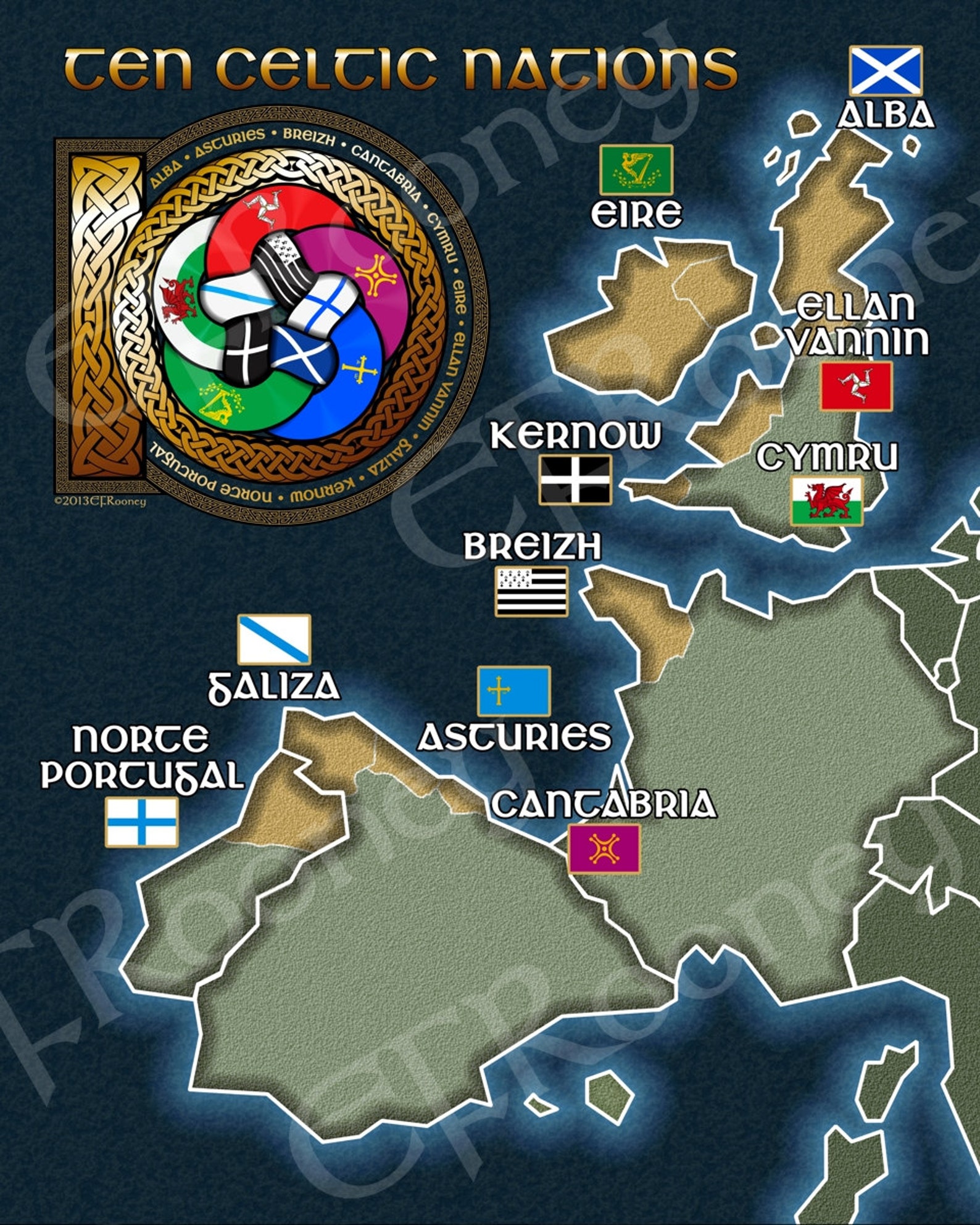 Ten Celtic Nations Map - Color Print - Etsy