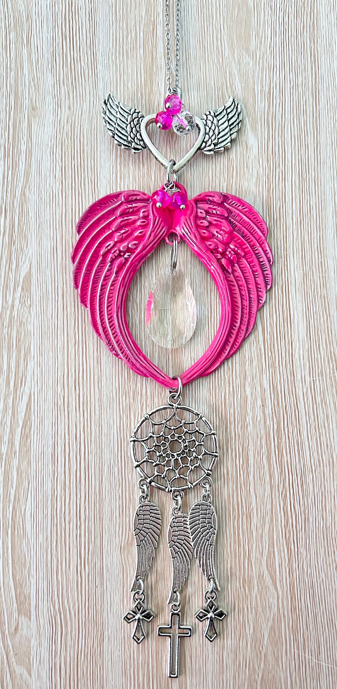 Angel Wings Suncatcher Crystal Dreamcatcher Hanger Memorial Pink Angel ...
