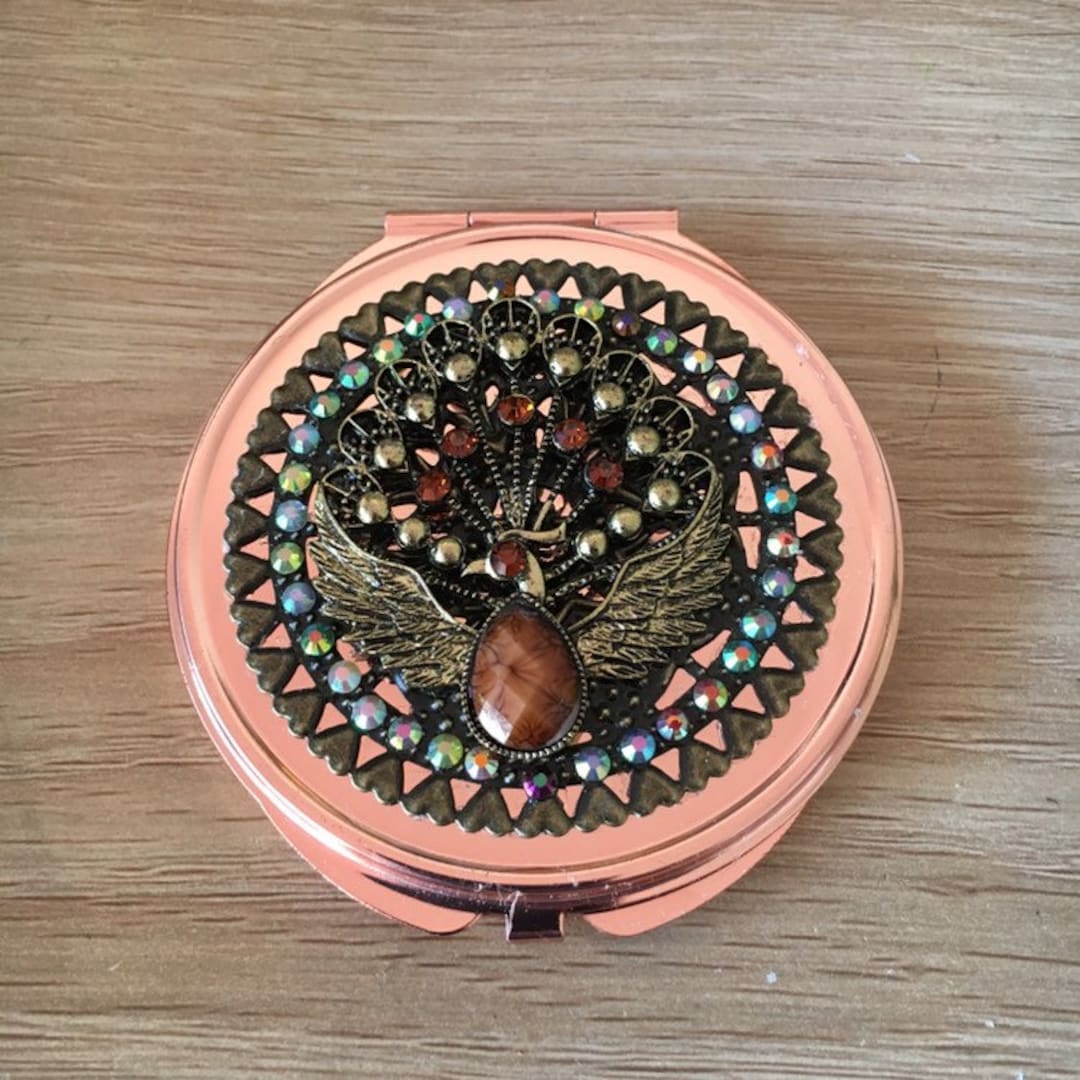 Peacock Mirror, Pocket Mirror, Compact Round Mirror, Make up Mirror ...