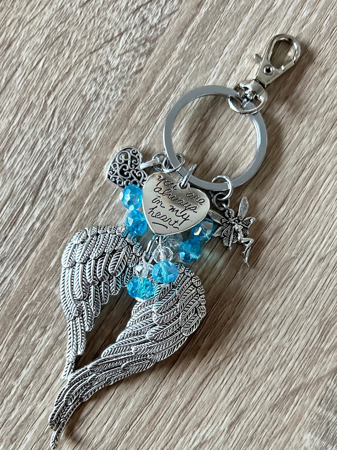 Angel Wings Keychain, Blue Hollow Angel Wings Keyring, Blue Sympathy ...