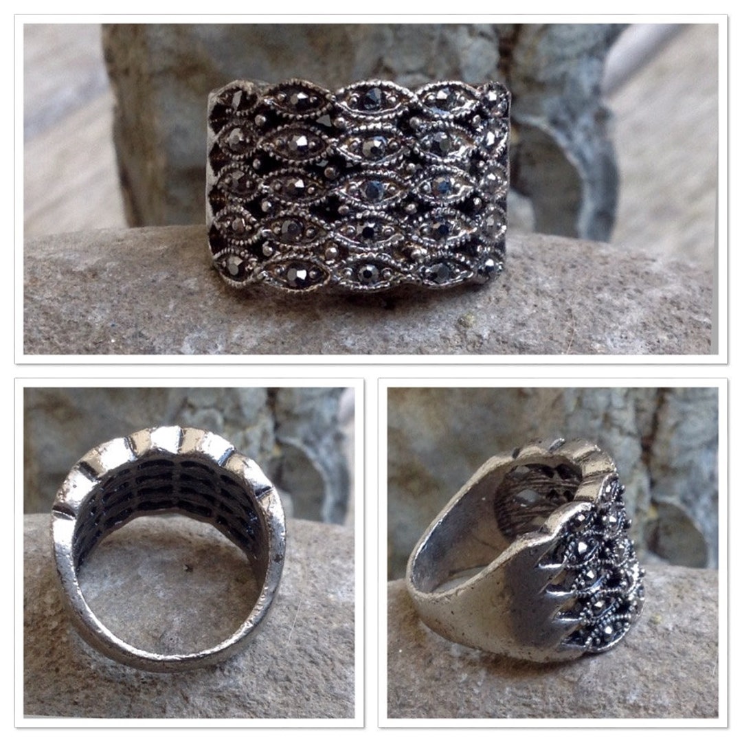 Rhinestone Ring Gunmetal Ring Stainless Ring Rustic Ring - Etsy