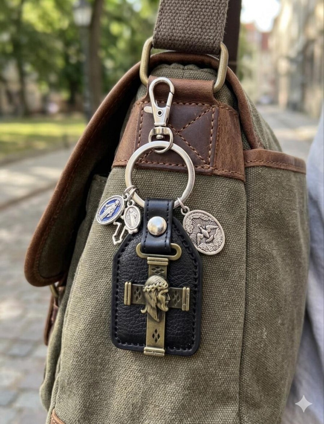 Jesus Crucifix Keychain With Miraculous Medal Charm, Christian Keyring ...