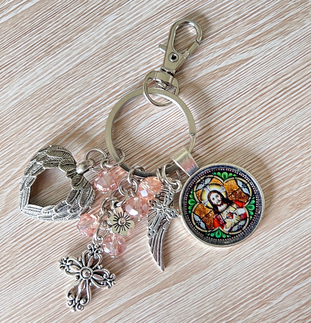 Sacred Heart Keychain, Jesus Key Chain God Keyring Religious Bag Charm ...