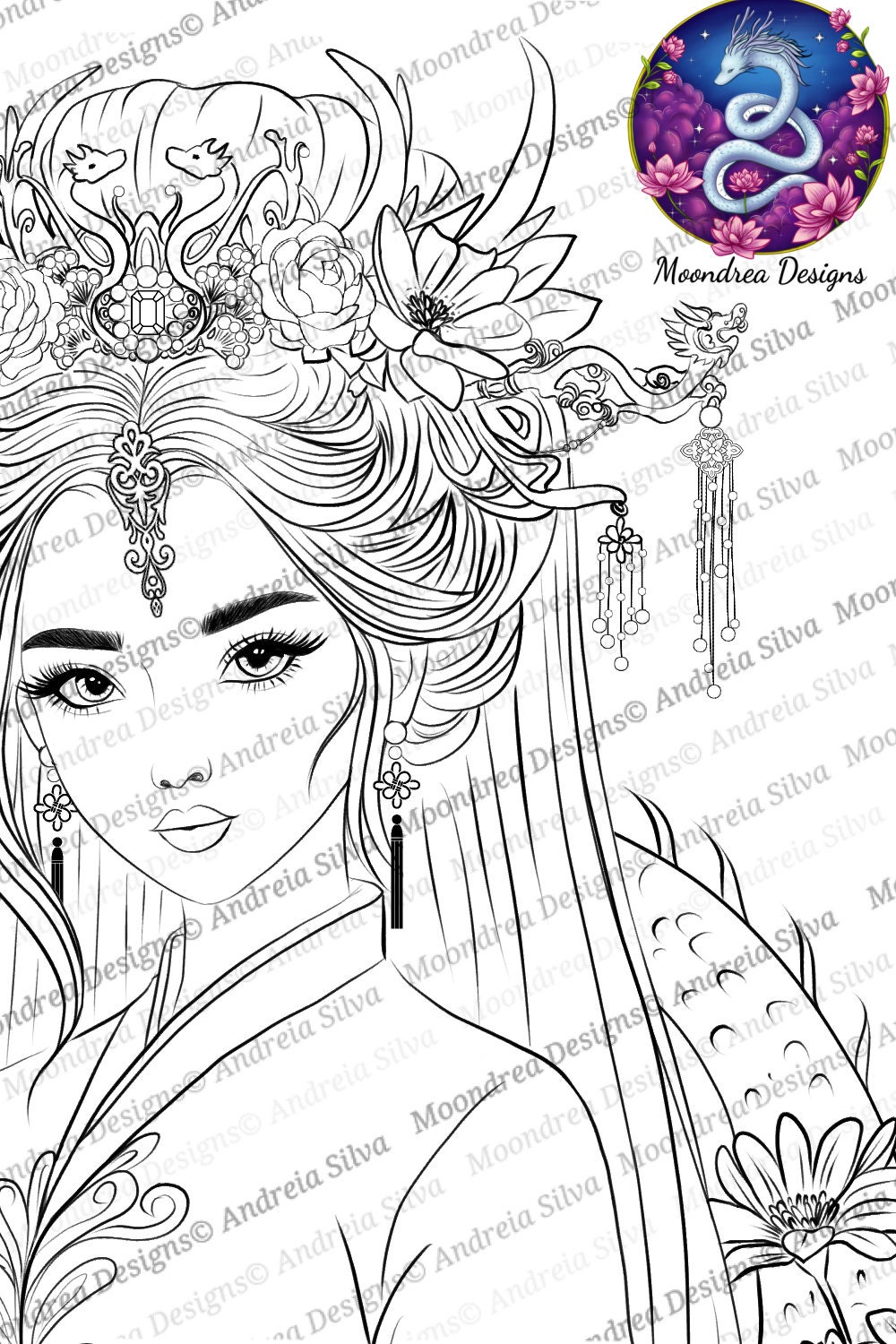 Dragon Maiden Digital Stamp, Lineart for Coloring - Etsy