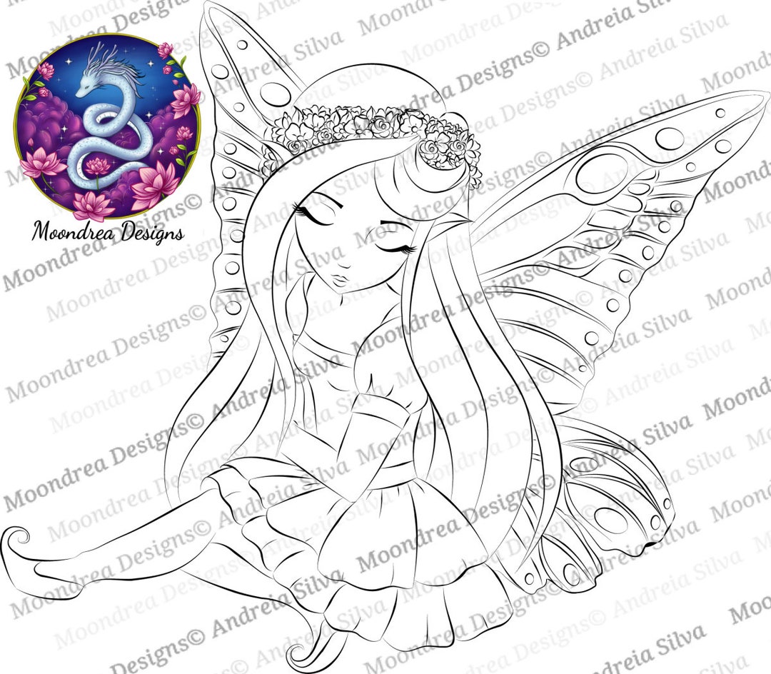 Ashlee Butterfly Wings Fairy Digital Stamp, Lineart for Coloring - Etsy