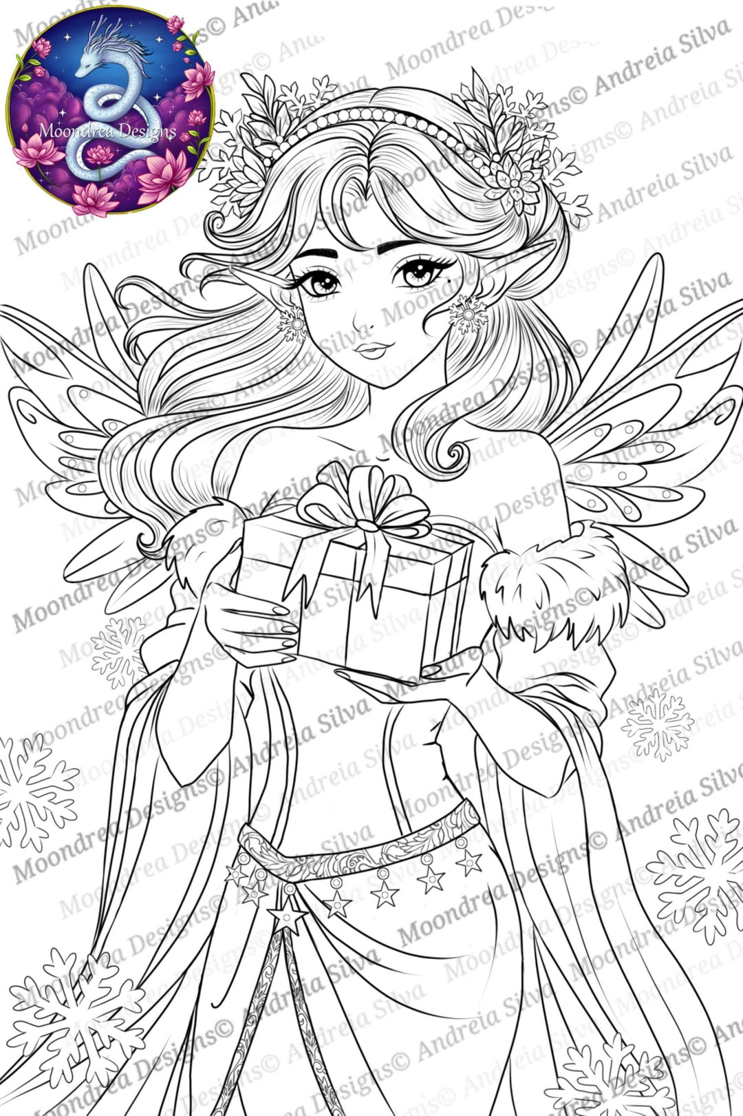 Winter Fairy Digital Stamp, Lineart for Coloring - Etsy