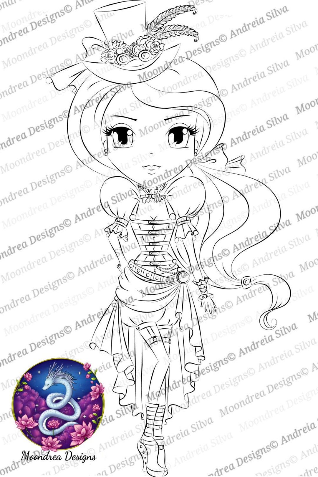 Gina Steampunk Digital Stamp, Lineart for Coloring - Etsy