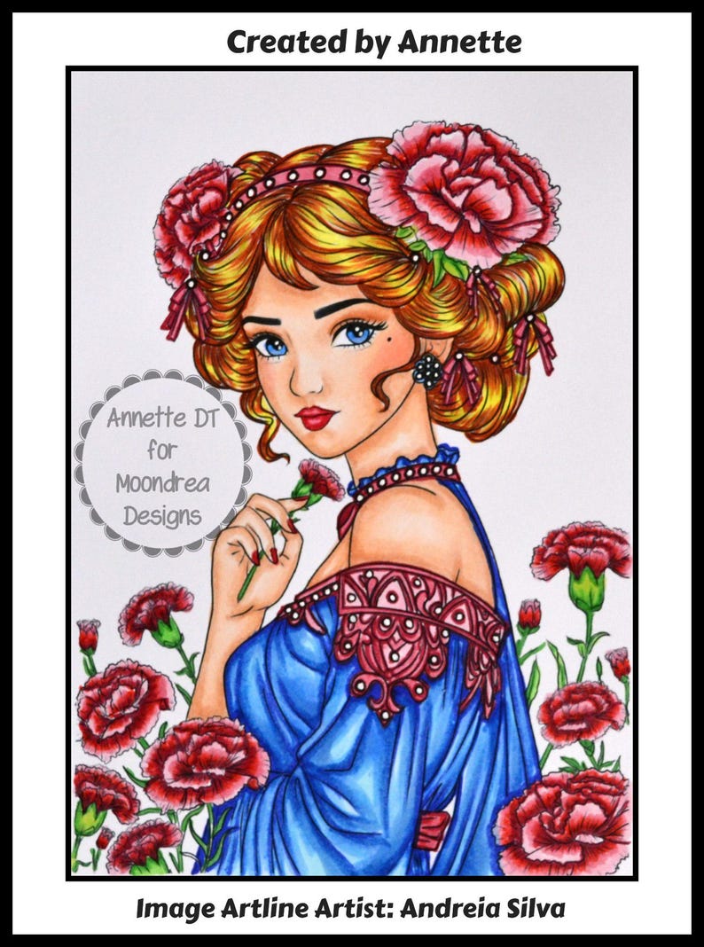 Carnations Digital Stamp, Lineart for Coloring - Etsy