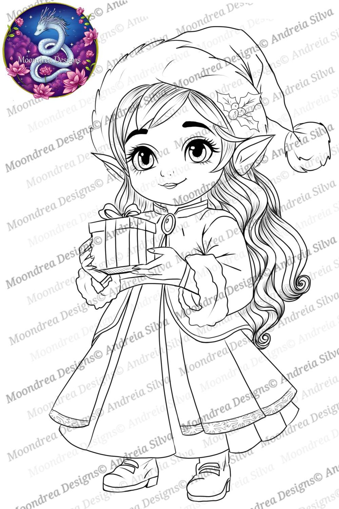 Christmas Gift Digital Stamp, Lineart for Coloring - Etsy
