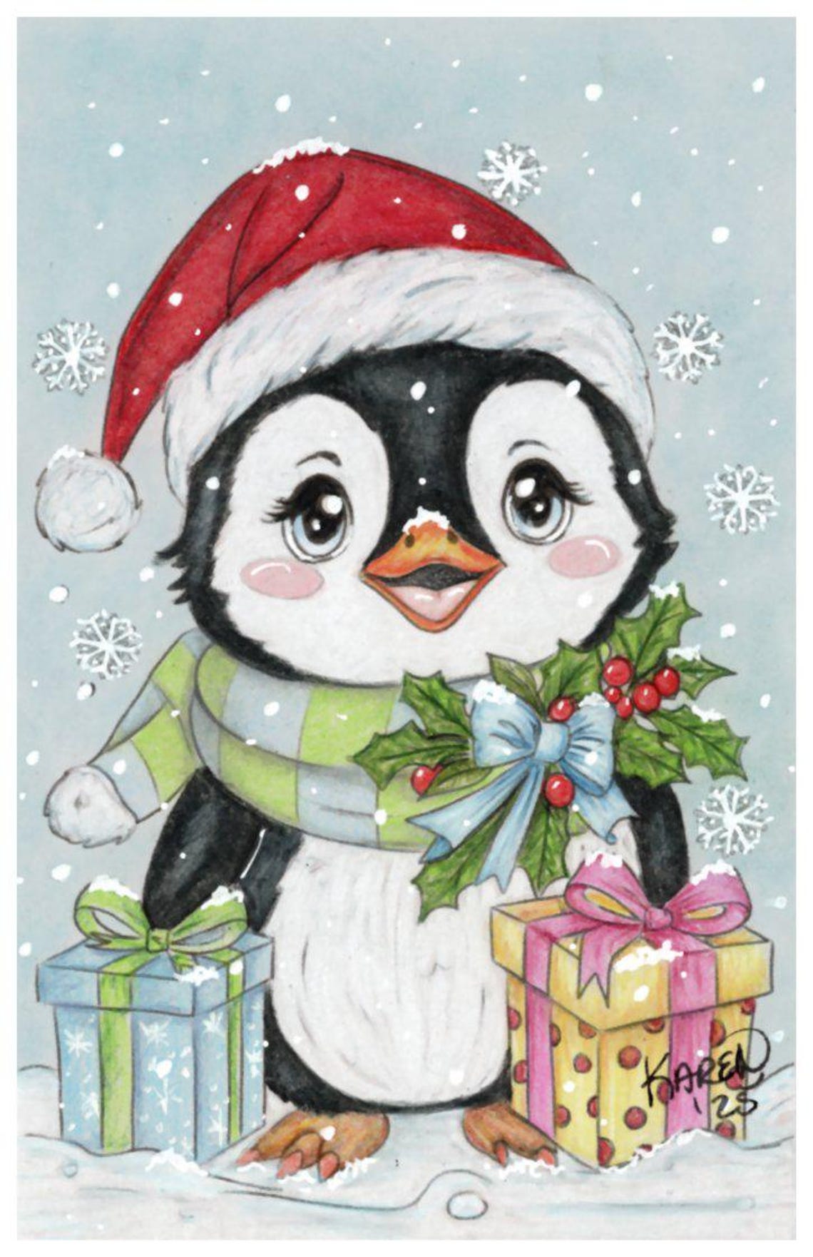 Christmas Penguin Digital Stamp, Lineart for Coloring - Etsy