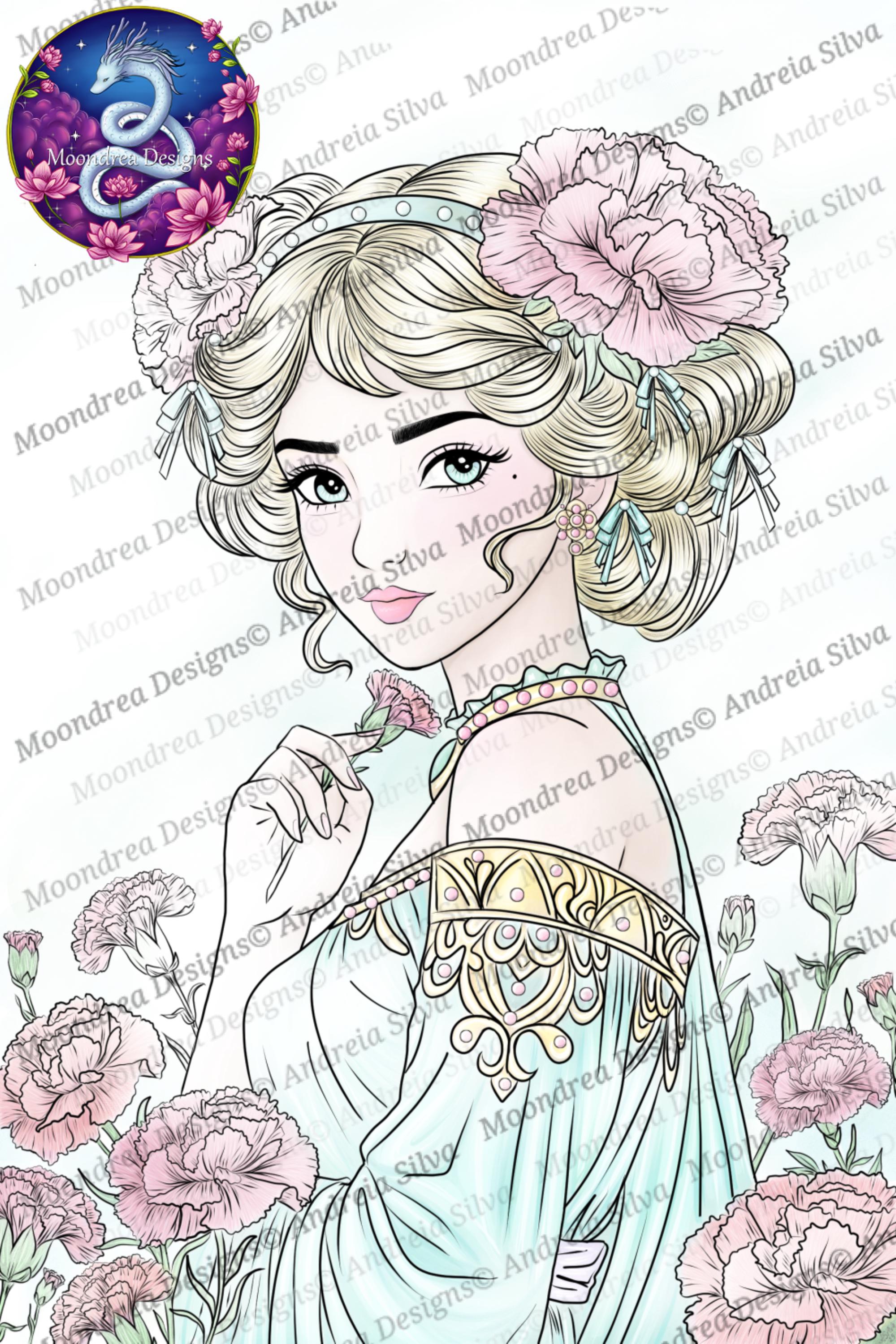 Carnations Digital Stamp, Lineart for Coloring - Etsy