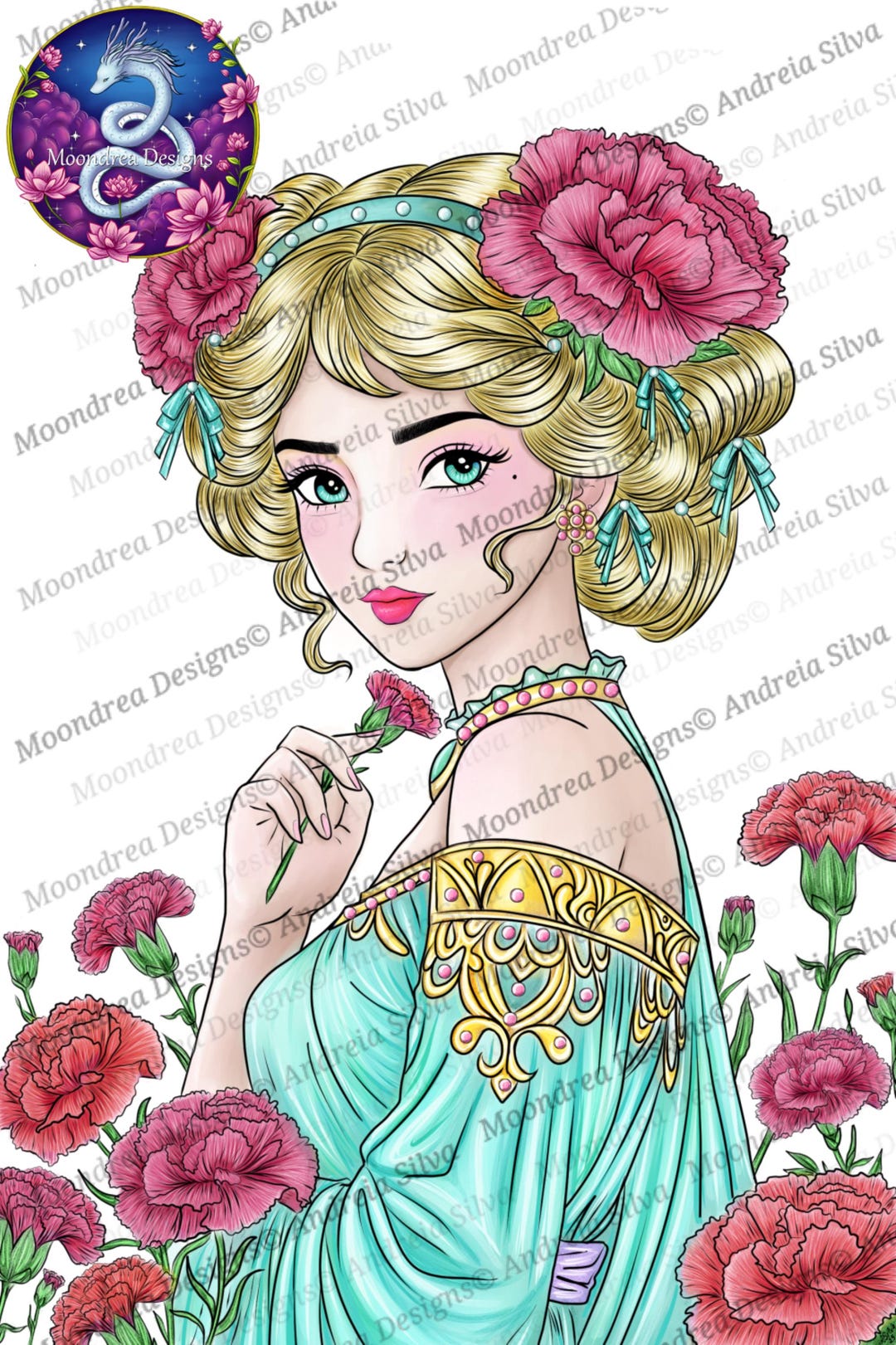Carnations Digital Stamp Colored Version - Etsy