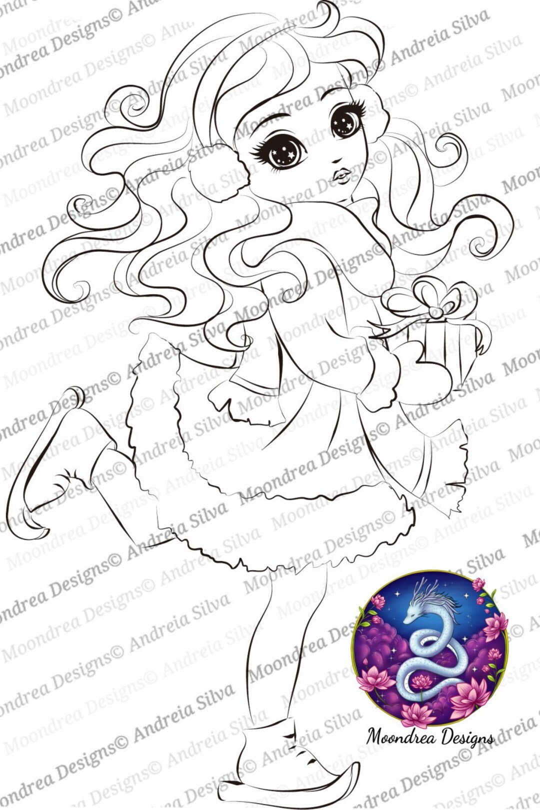 Lilly Ice Skating Digital Stamp, Lineart for Coloring - Etsy