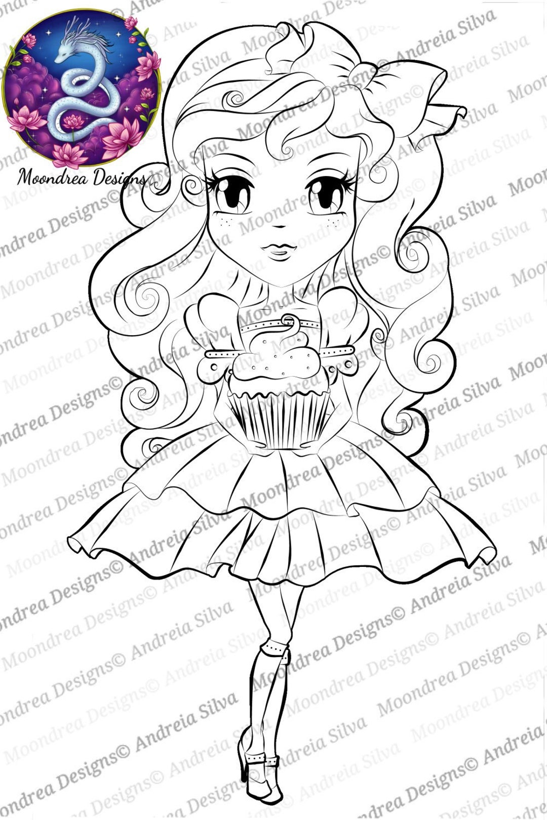 Gina Cupcake Digital Stamp, Lineart for Coloring - Etsy