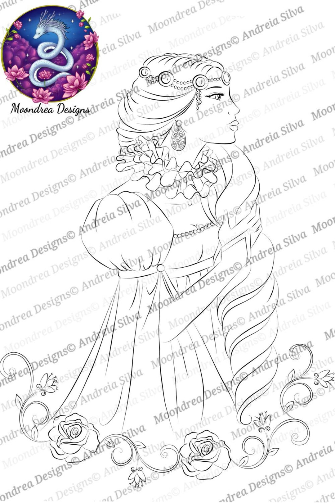 The Longing Princess Digital Stamp, Lineart for Coloring - Etsy