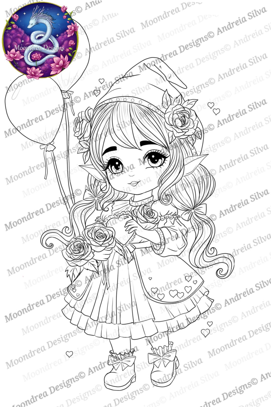 Mina Valentine Digital Stamp, Lineart for Coloring - Etsy