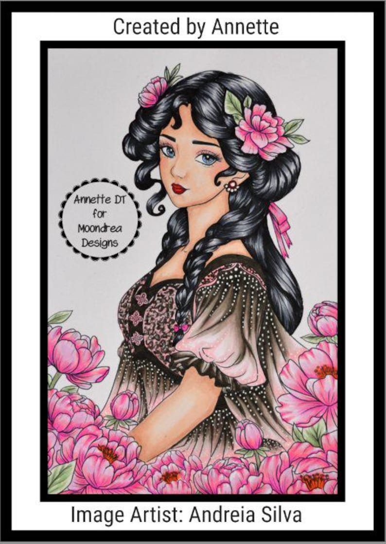 Carimbo digital Peony Maiden Lineart para colorir - Etsy Portugal