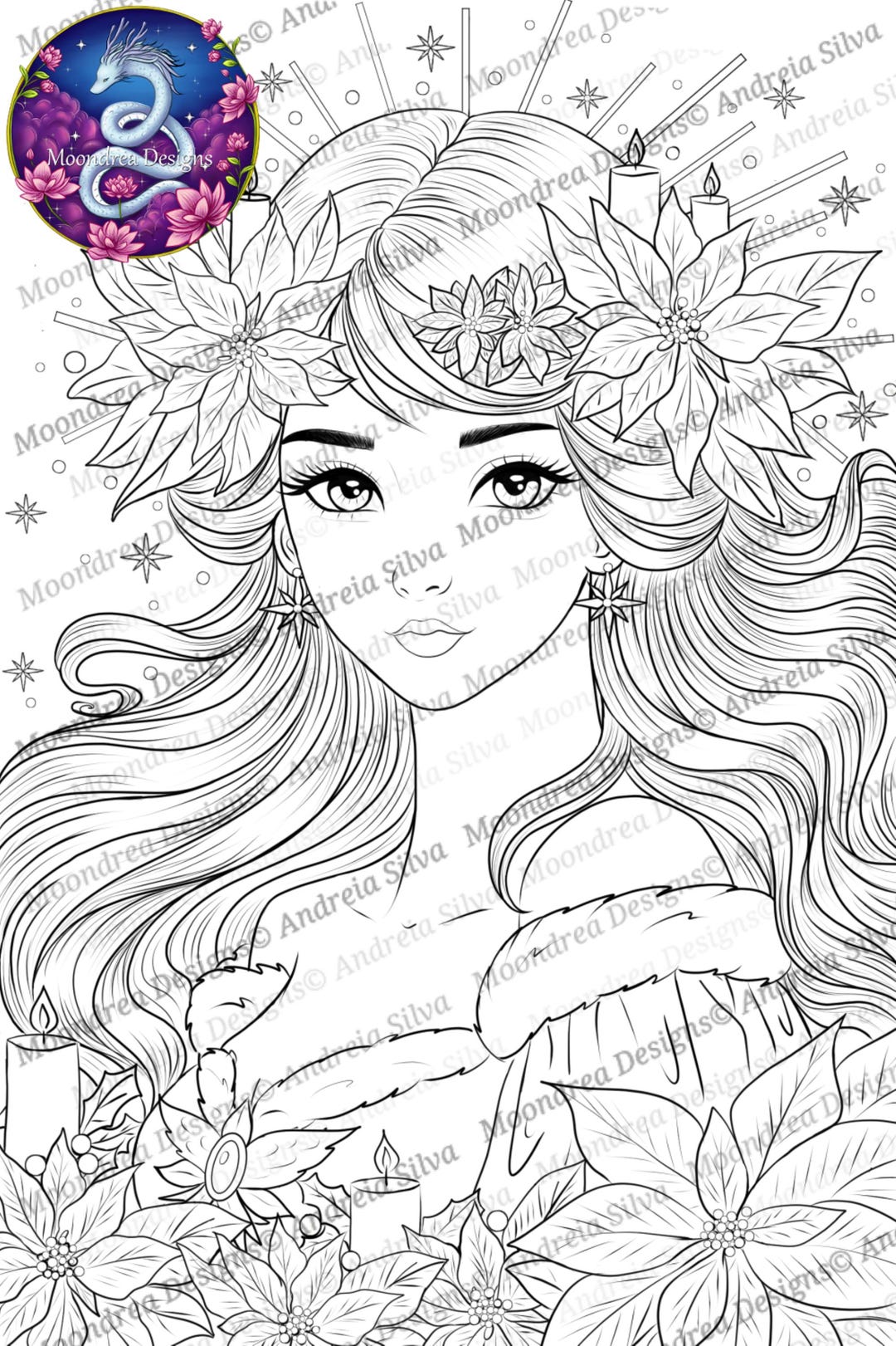 Solstice Maiden Digital Stamp, Lineart for Coloring - Etsy