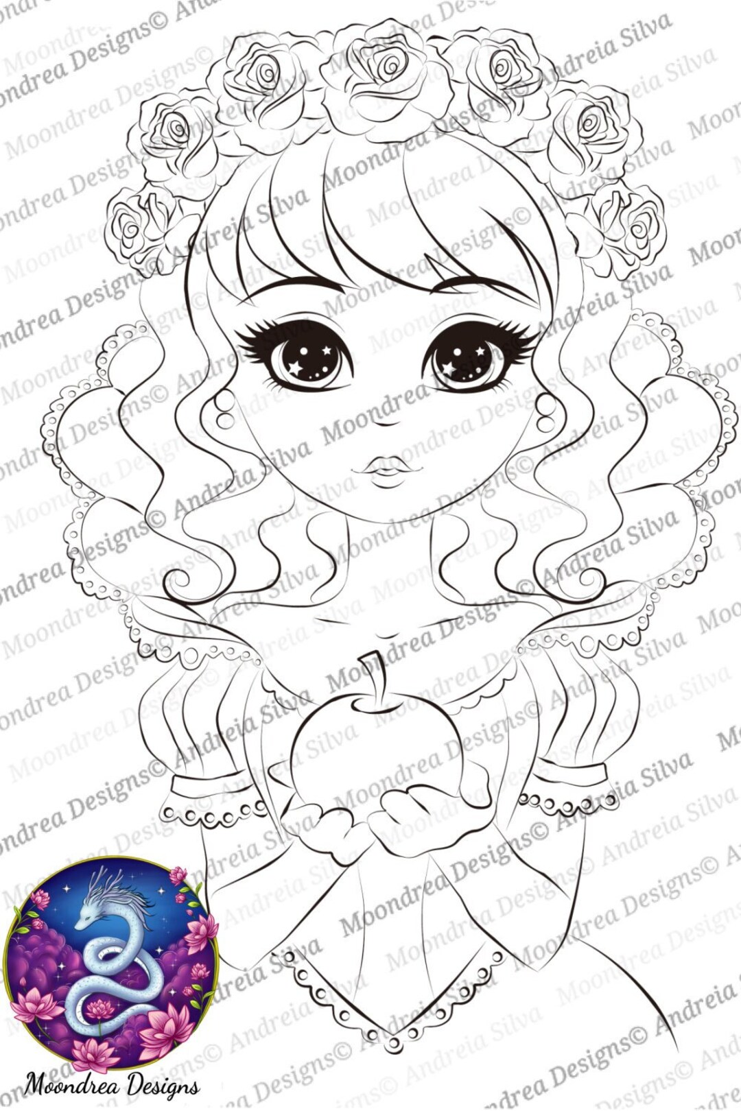 Lilly Snow White Digital Stamp, Lineart for Coloring - Etsy
