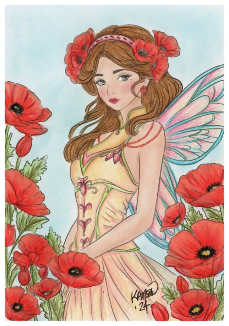 Poppy Fairy Digital Stamp, Lineart for Coloring - Etsy