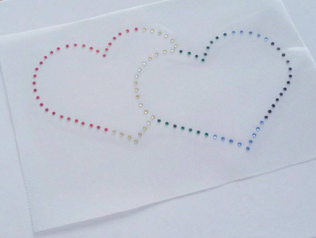 Rainbow Hearts Rhinestone Appliqué, Double Heart Iron on Bling, Rainbow ...