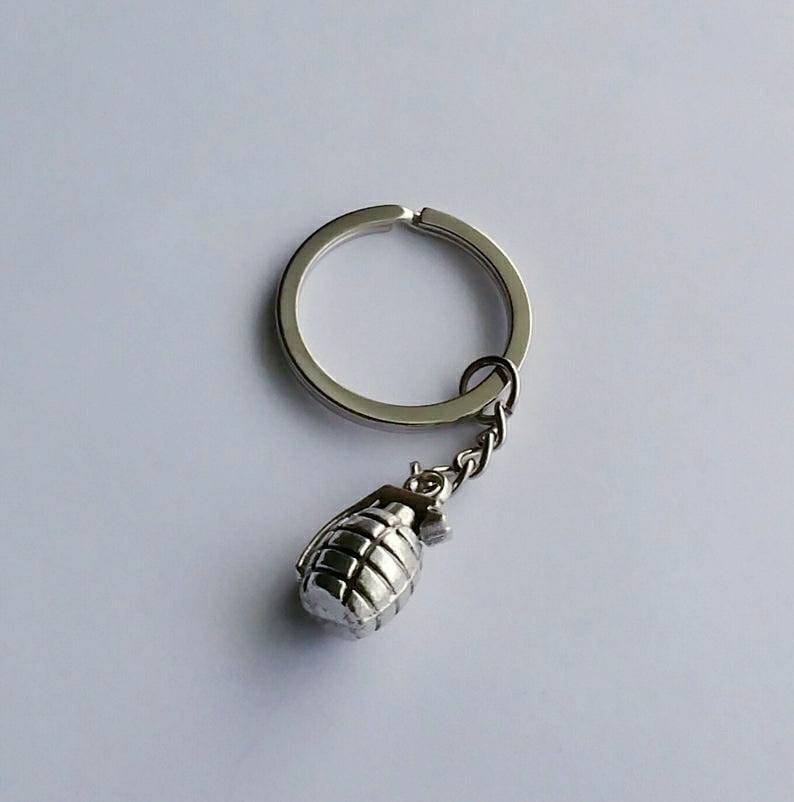 Grenade Keychain, Small Silver Grenade Keychain, Grenade Zipper Pull ...