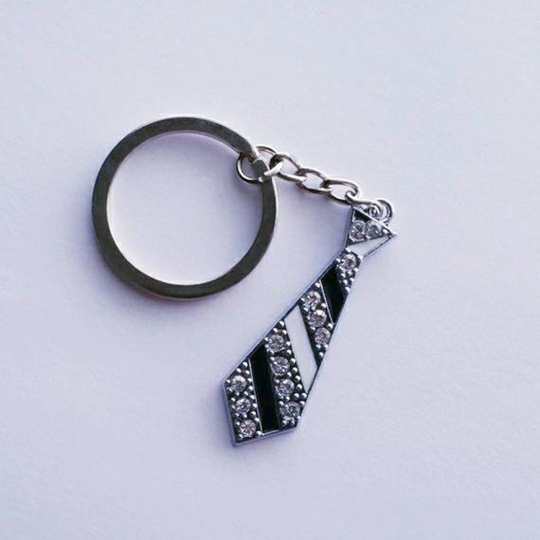 Striped Rhinestone Neck Tie Keychain, Neck Tie Zipper Pull, Rhinestone ...