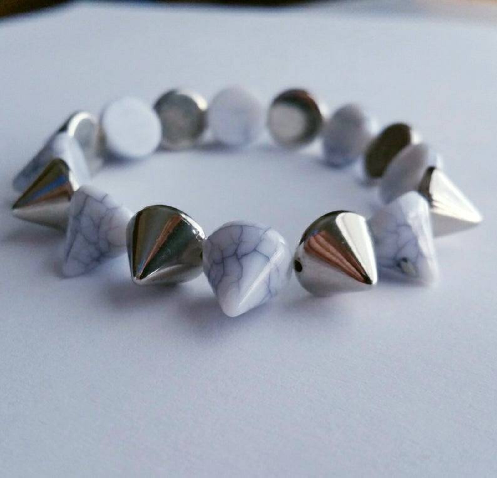 Silver Spike Bracelet, Stretchy Spike Bracelet, Gothic Spike Jewelry ...