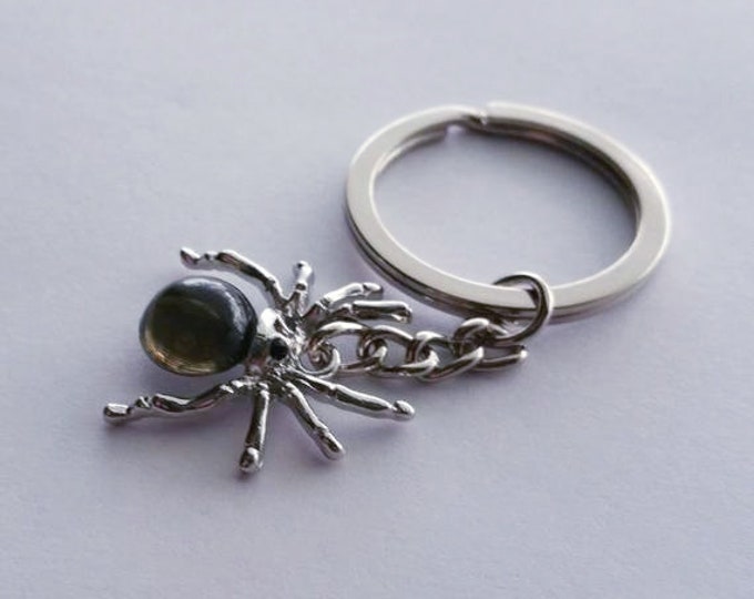 Black Jewelled Spider Keychain, Jeweled Spider Keychain, Silver ...