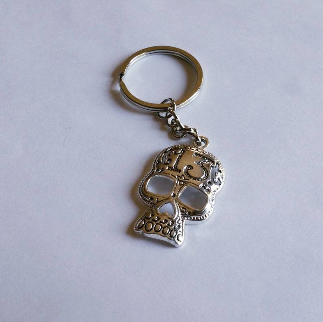 Lucky 13 Skull Keychain, Skull Keychain, Gothic Keychain, Sugar Skull ...