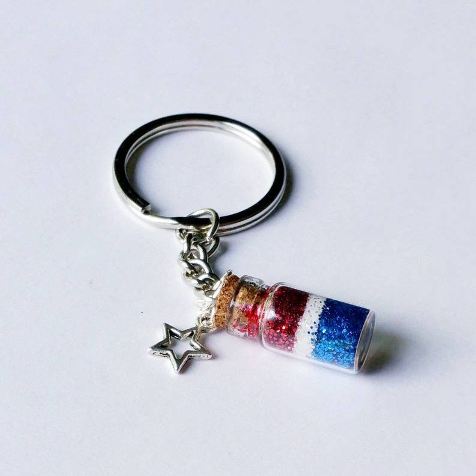 Patriotic Glitter Keychain Red White and Blue Glitter - Etsy