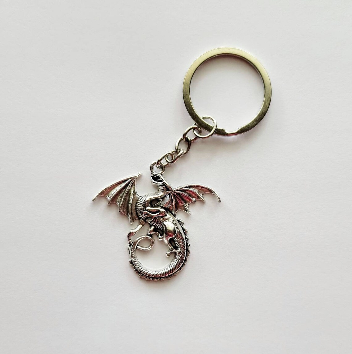 Silver Dragon Keychain Gothic Dragon Keychain Open Winged | Etsy