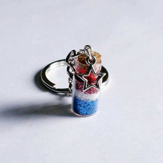 Patriotic Glitter Keychain Red White and Blue Glitter | Etsy