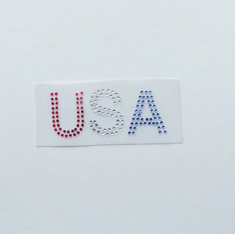 USA Applique USA Rhinestone Transfer Red White and Blue Iron | Etsy