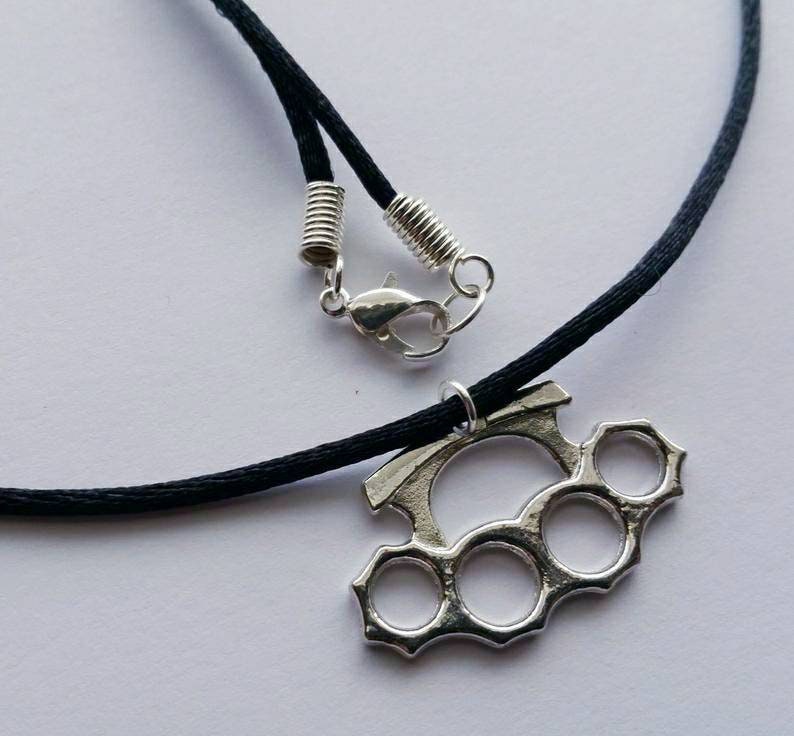 Knuckle Duster Pendant Necklace Silver brass | Etsy
